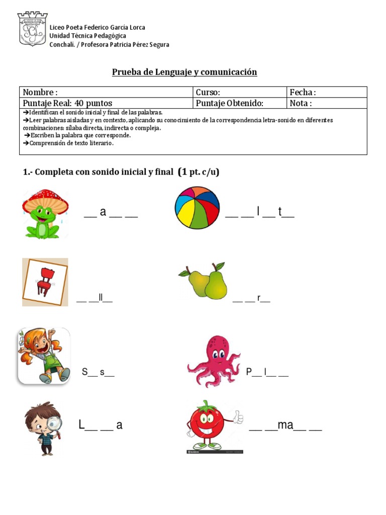 Prueba De Lenguaje M P S L T Pdf