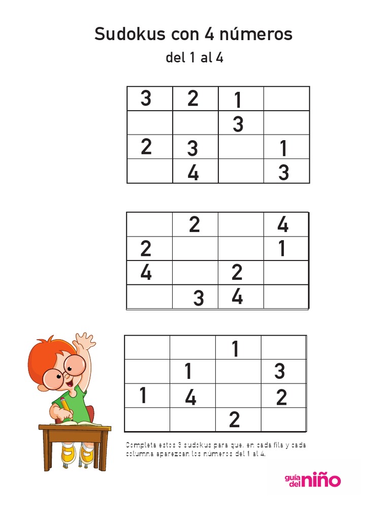 Sudokus para Aprender Los Numeros Niños | PDF | Juegos de estrategia ...