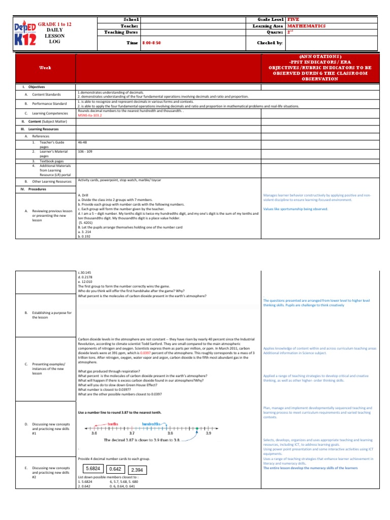 Grade 5 Math COT Lesson Plan Q2 | PDF | Educational Assessment ...