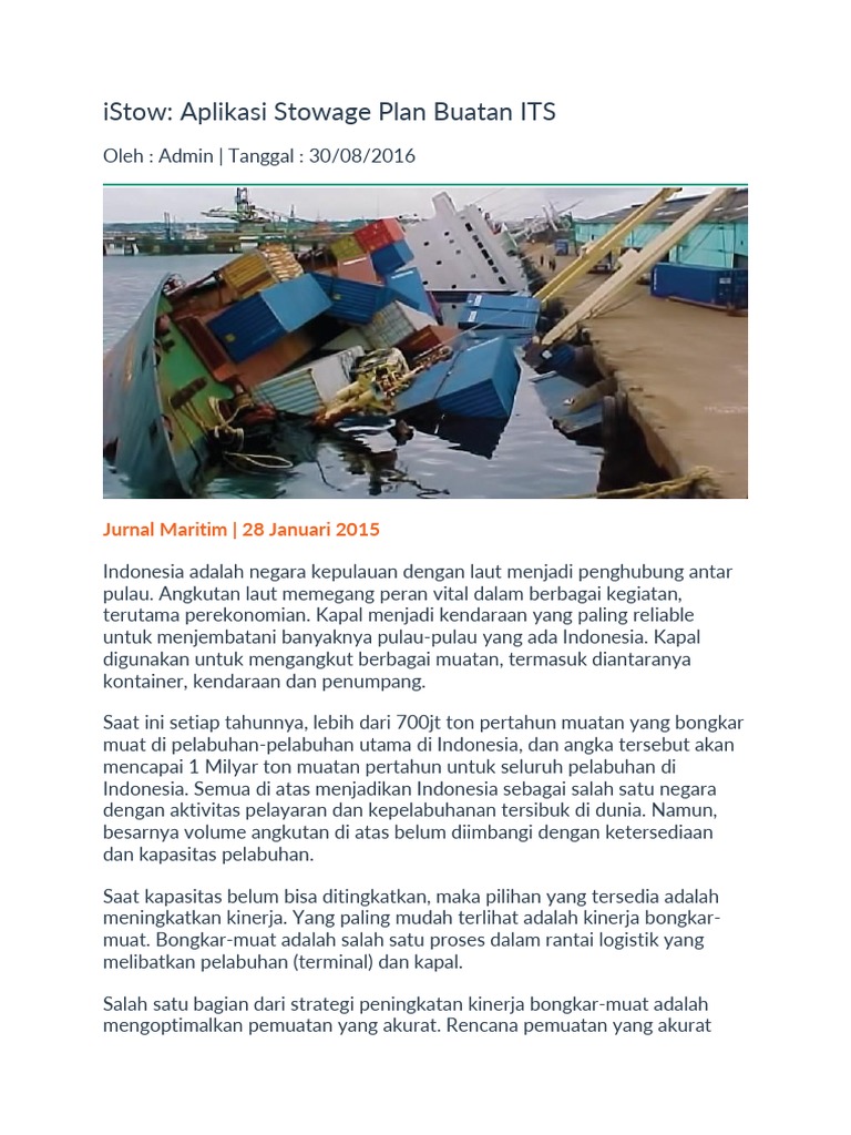IStow Aplikasi Stowage Plan Buatan ITS | PDF