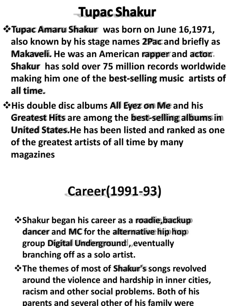 Tupac Shakur: Life, Music, Legacy | PDF | Popular Music | African ...