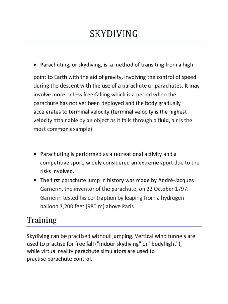 Skydiving | PDF | Parachuting | Falling