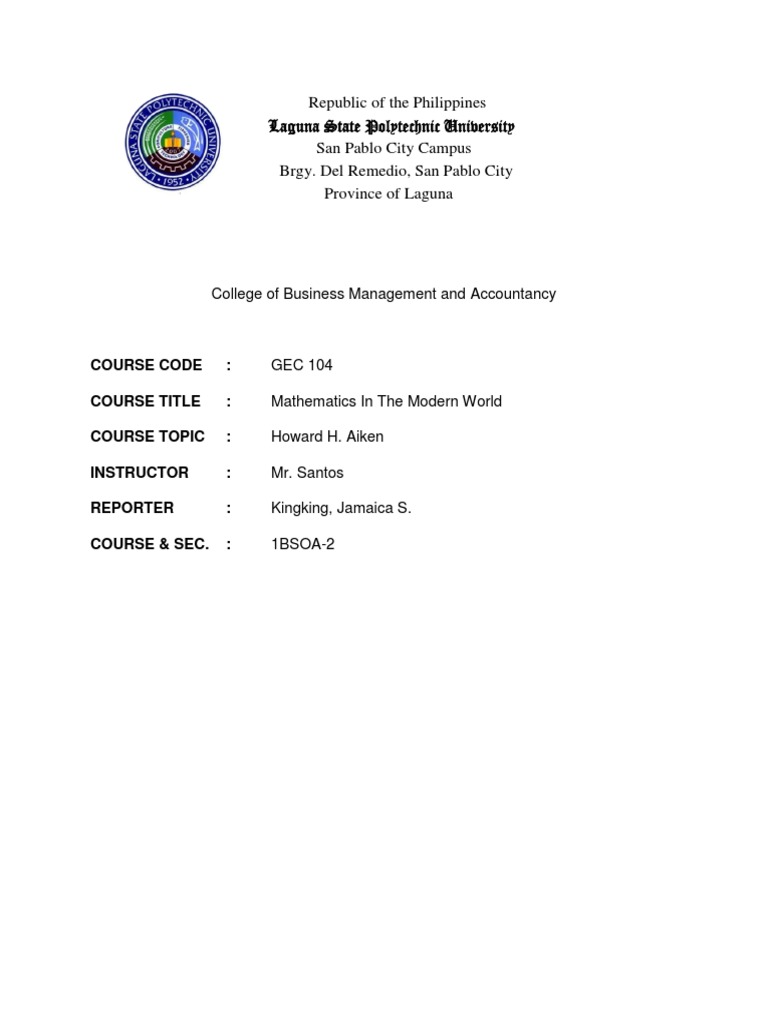 Republic of The Philippines Laguna State Polytechnic University San ...