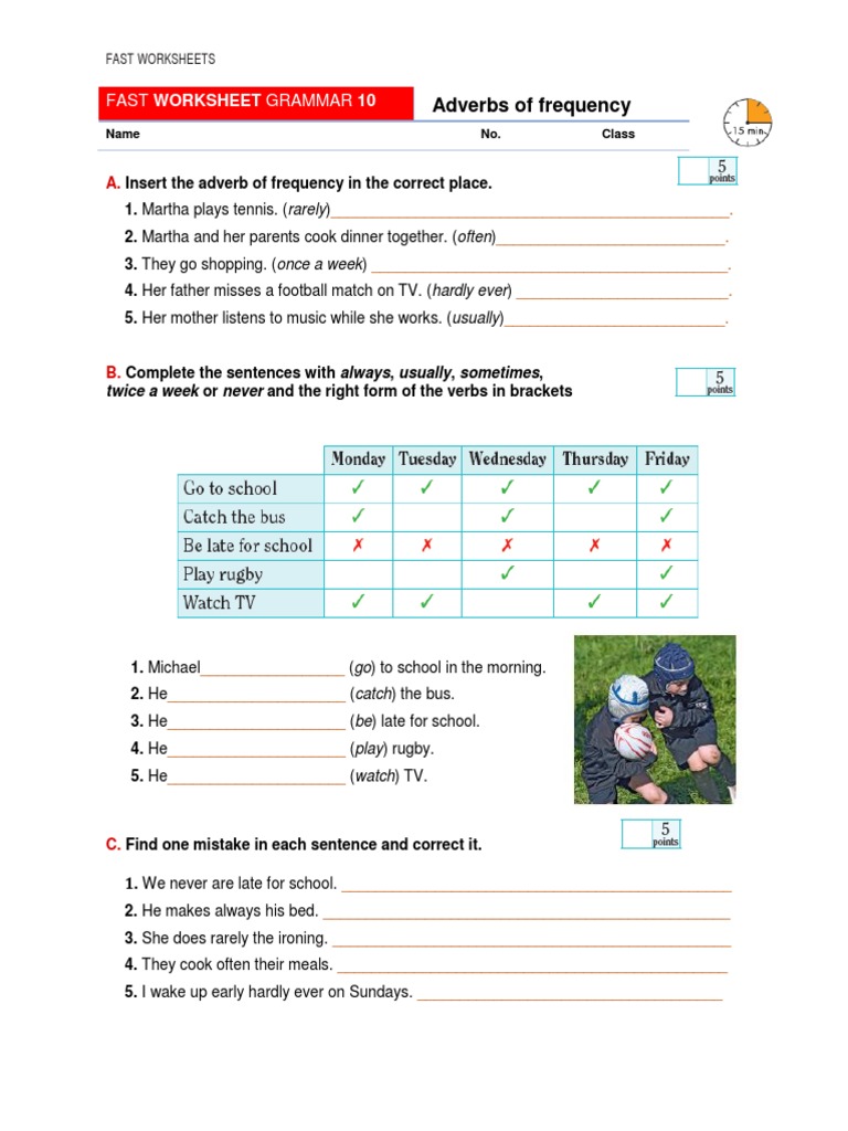 Adverbs of Frequency: Fast Worksheet Grammar 10 | PDF | Adverb | Onomastics