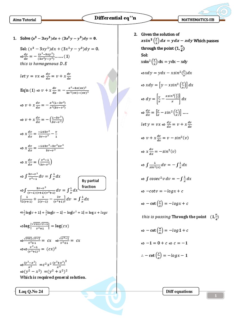 Differential Eq''n: Mathematics-Iib Aims Tutorial | Download Free PDF ...