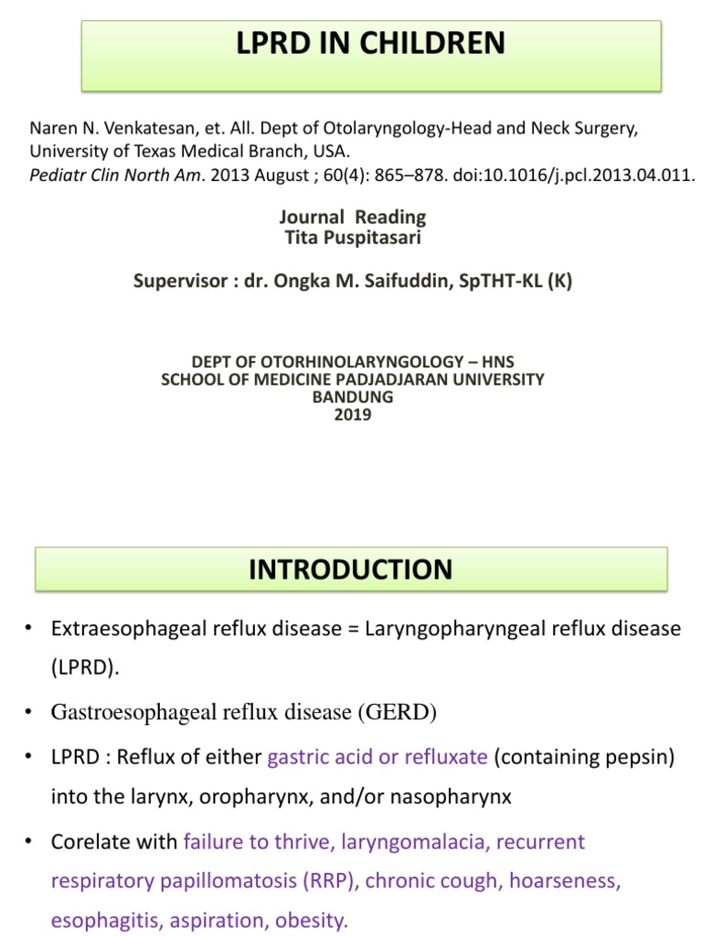 LPRD in Children: Journal Reading Tita Puspitasari Supervisor: Dr ...