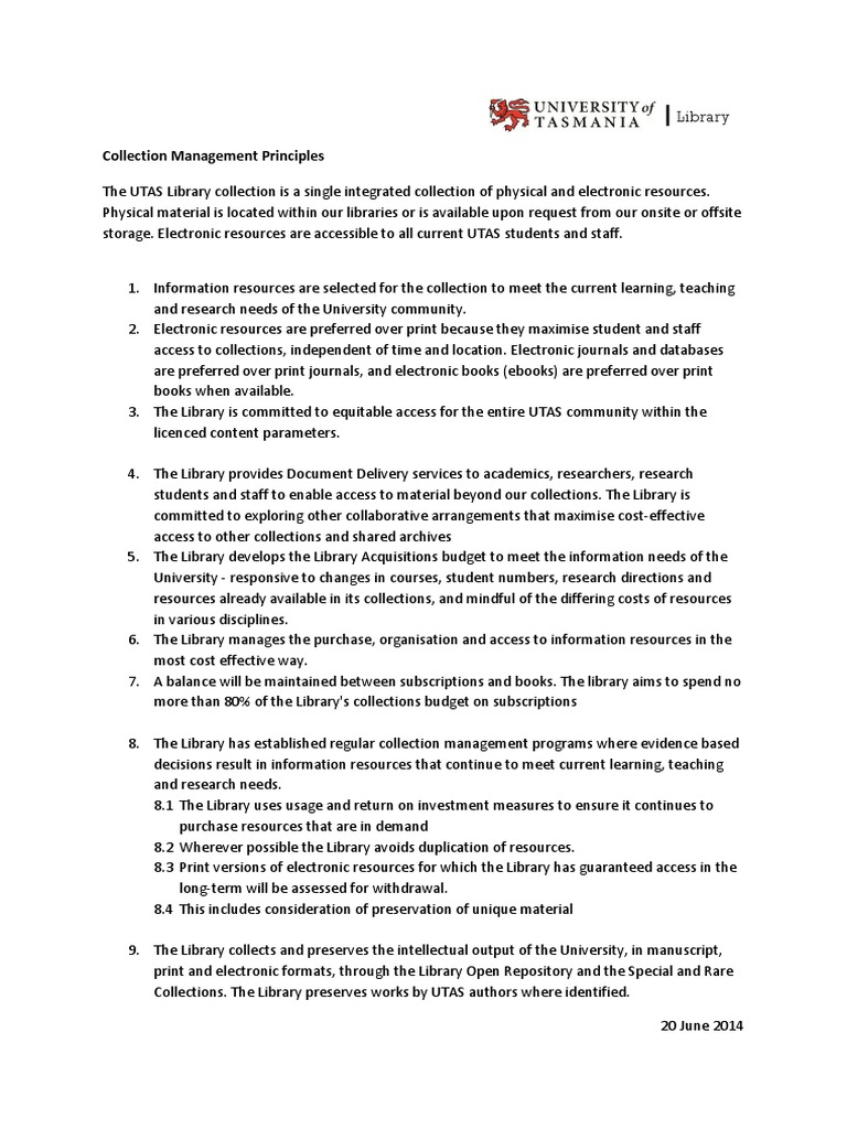 Collection Management Principles: Library | PDF | Libraries ...