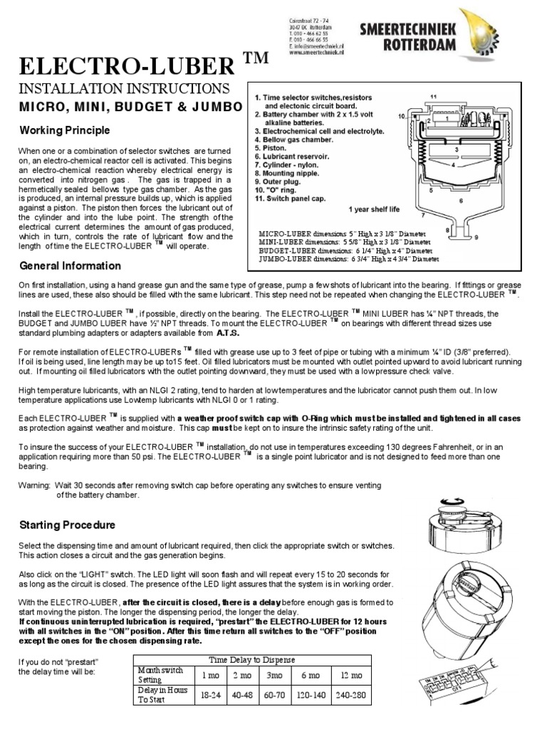 Electro-Luber: Installation Instructions | PDF | Altitude | Bearing ...