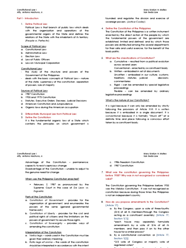Constitutional Law I Summary | PDF | United States Constitution ...