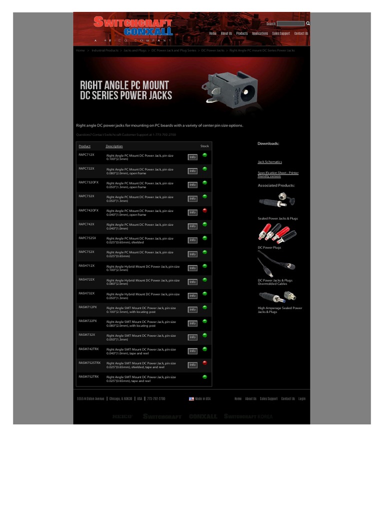 Right Angle DC Power Jacks For Mounting On PC Boards With A Variety of ...