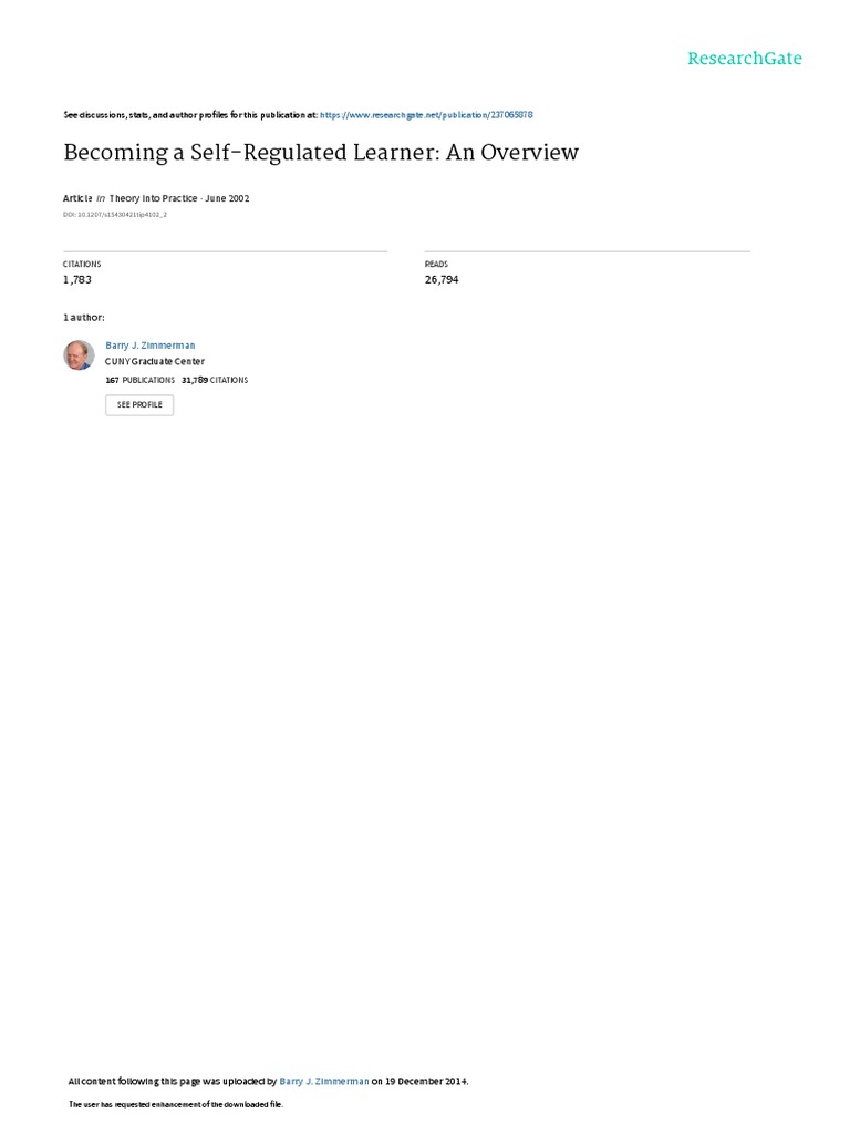 Becoming A Self-Regulated Learner: An Overview: Theory Into Practice ...