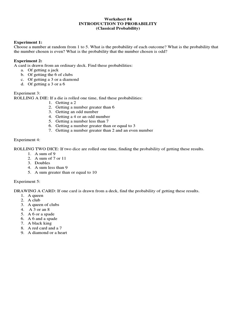 Worksheet Introduction To Probability | PDF
