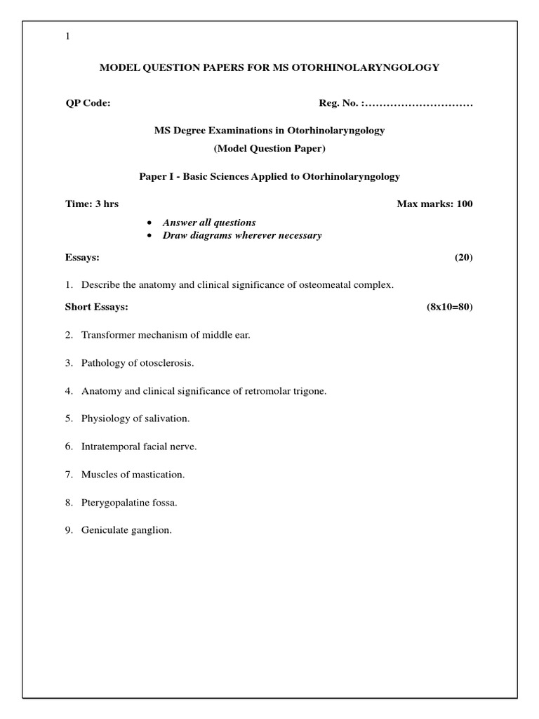 MS ENT Model Papers | PDF | Otorhinolaryngology | Clinical Medicine