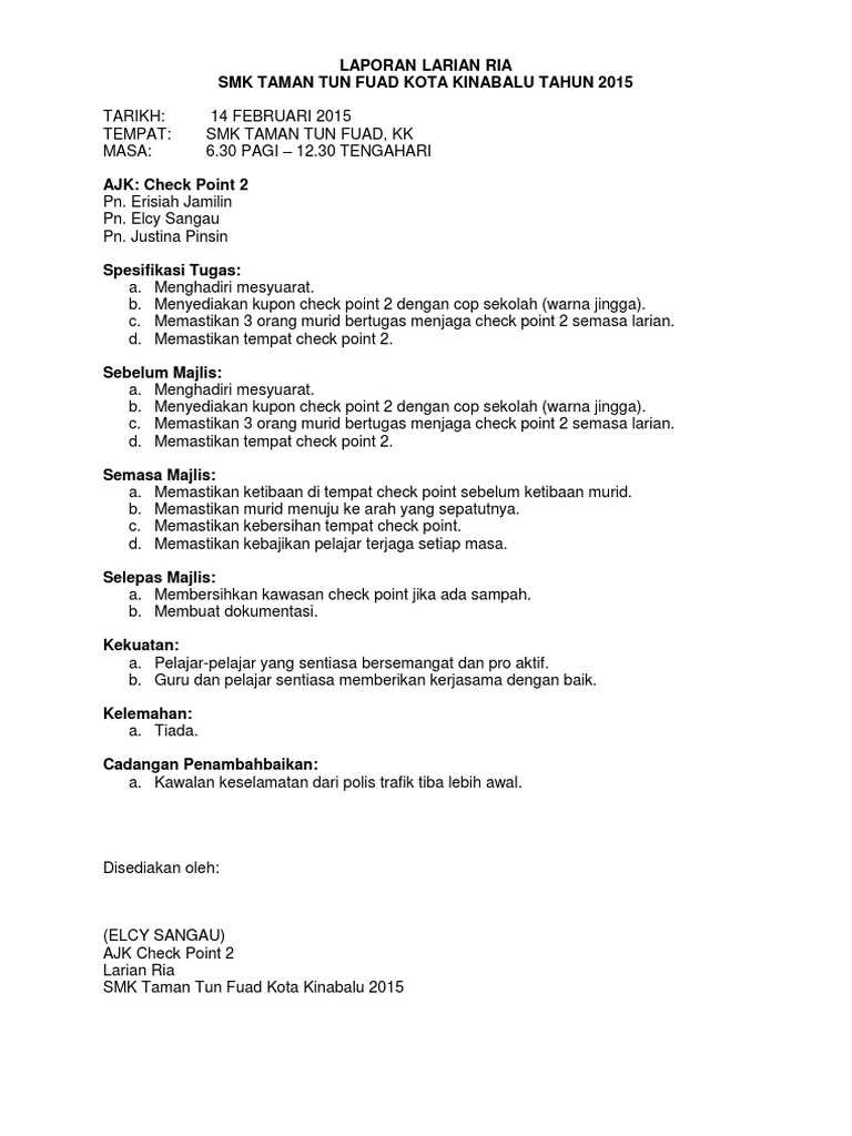 Laporan Larian Ria SMK 2015 | PDF