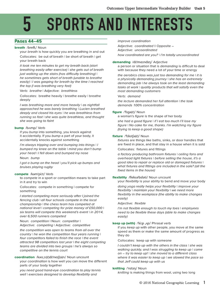 Outcomes UpperInt VocabBuilder Unit5 0 | PDF | Experiment | Adjective