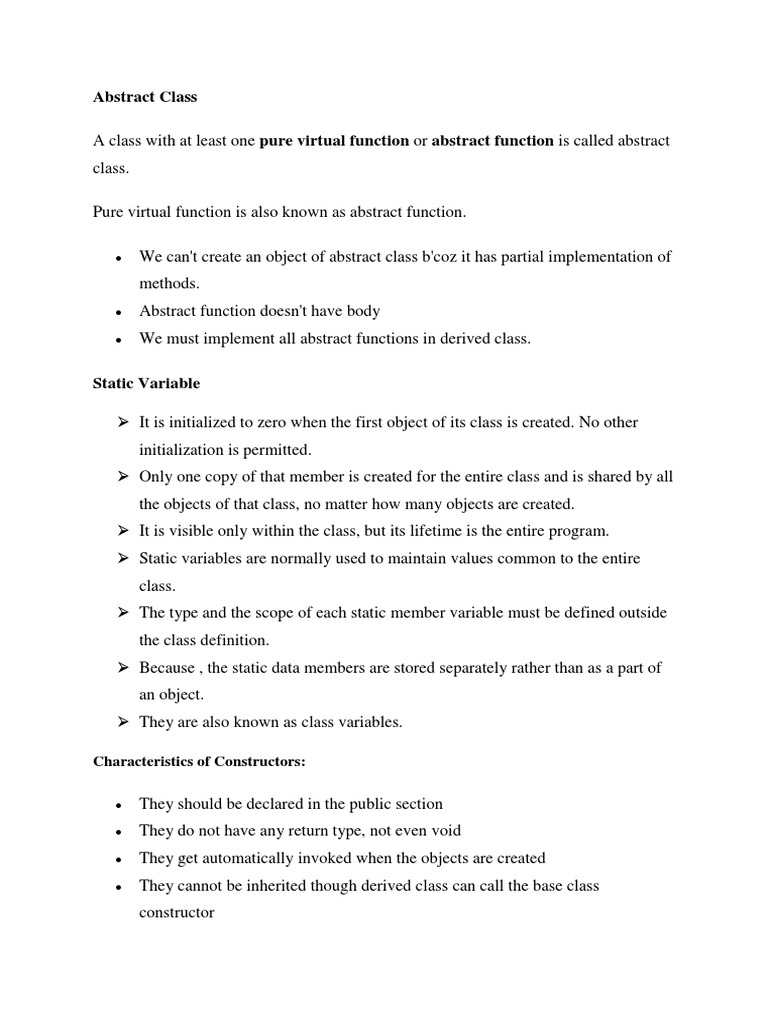Abstract Class: Characteristics of Constructors | PDF
