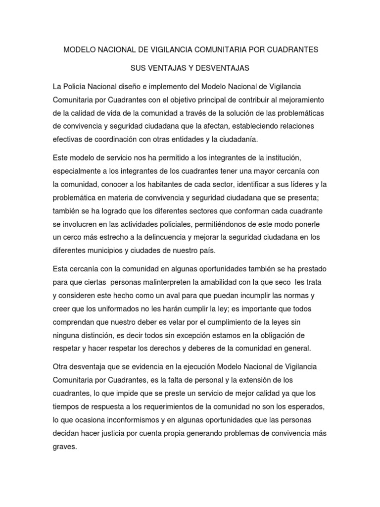 MNVCC Ventajas y Desventajas | PDF | Policía | Instituciones sociales