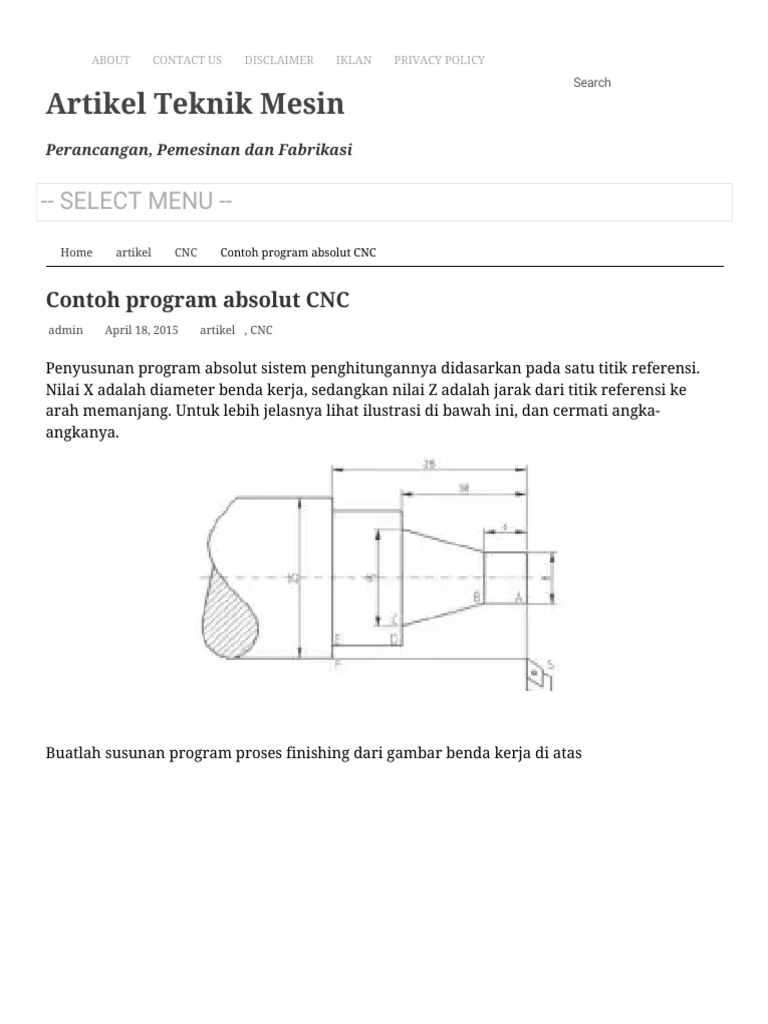 Contoh Program Absolut CNC Artikel Teknik Mesin | PDF