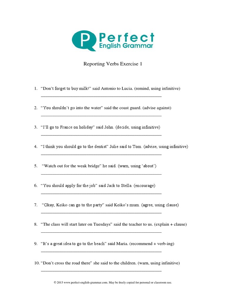 Pages From Reporting Verbs Exercise 1 SS | PDF | Morphology | Onomastics
