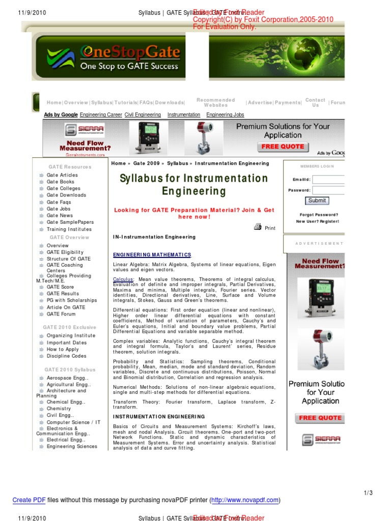 Syllabus - GATE Syllabus - GATE Instrumentation Engineering | PDF ...