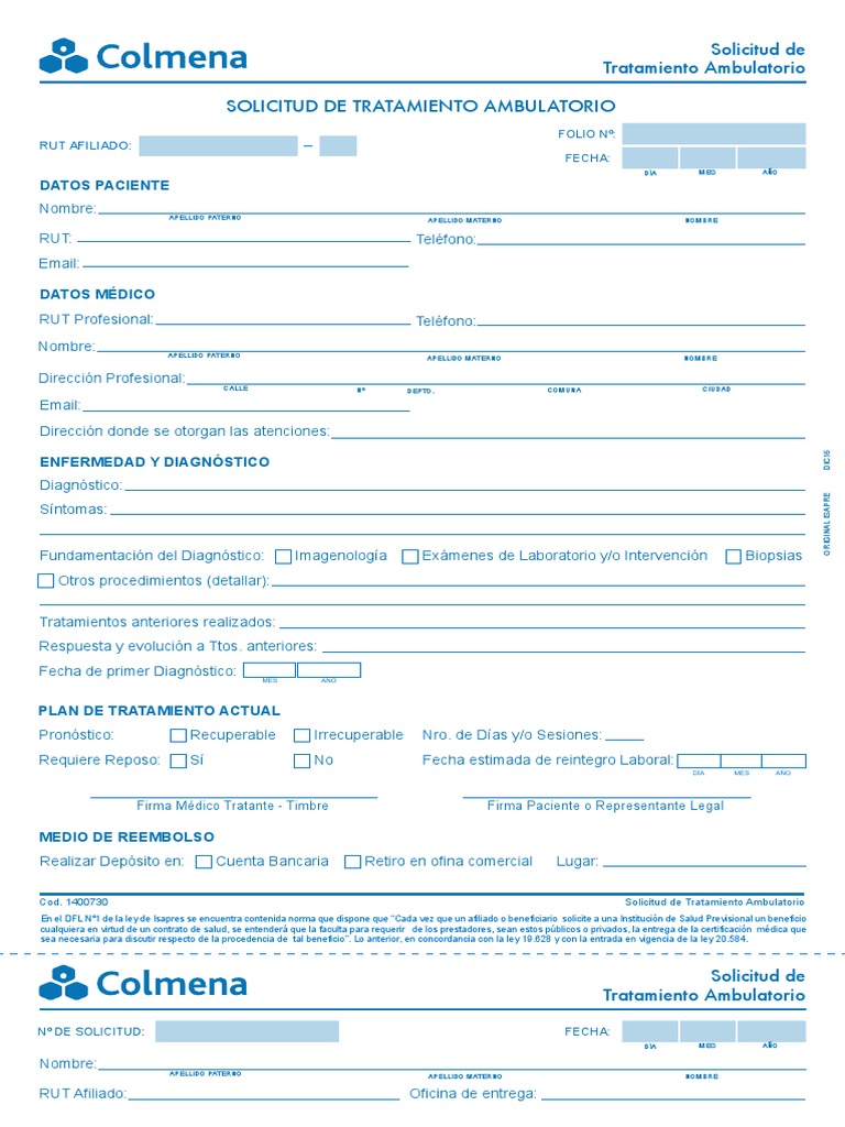Solicitud de Tratamiento Ambulatorio DIC16 PDF | PDF | Diagnostico medico | Cuidado de la salud