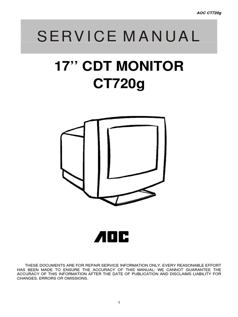 Service Manual: 17'' CDT Monitor CT720g | PDF | Resistor | Detector (Radio)
