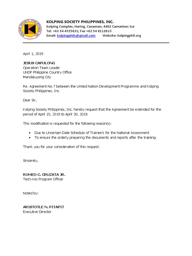 Letter of Request For Extension | PDF