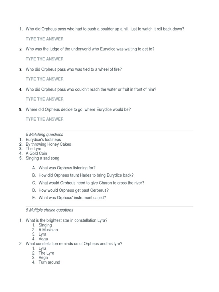 Orpheus Test | PDF | Orpheus | Greek Underworld