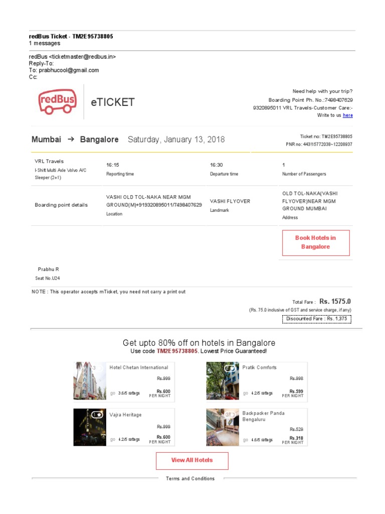 RedBus Ticket - TM2E95738805 | PDF | Ticket (Admission) | Baggage