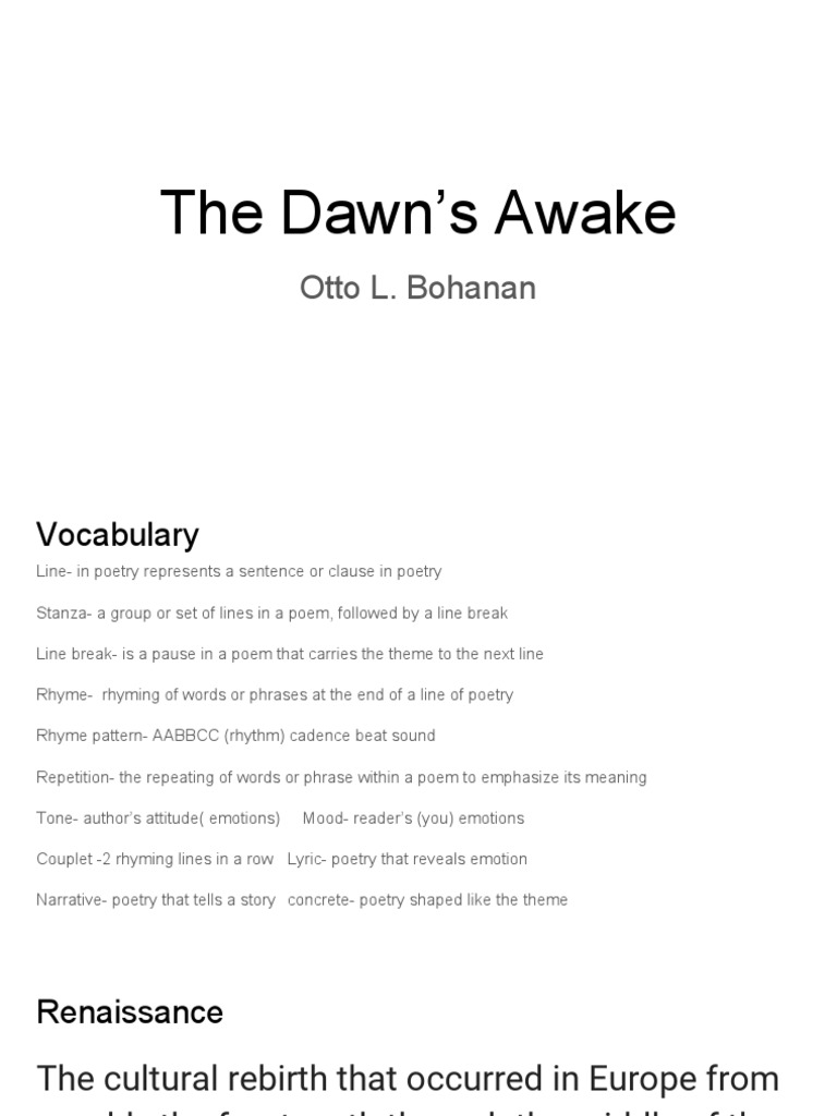 Poem The Dawn Awake | PDF | Poetry | Linguistics