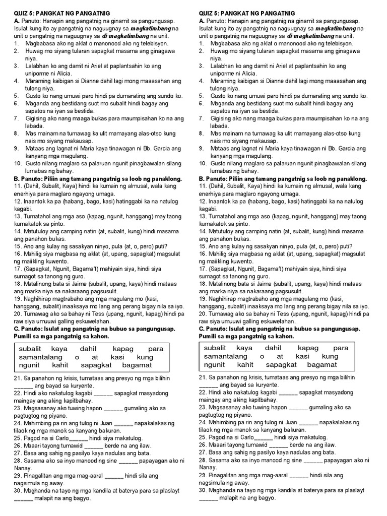 QUIZ 5 - Pangatnig