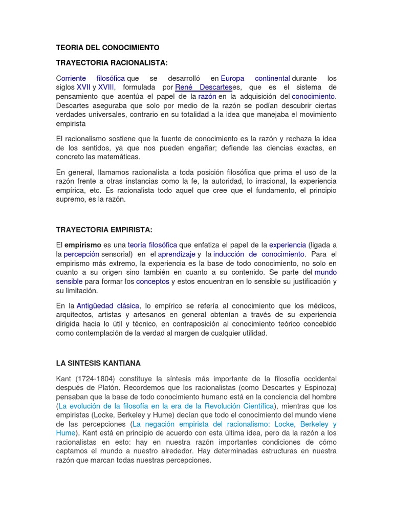 Resumen Teoria Conocimiento | PDF | Racionalismo | Empirismo
