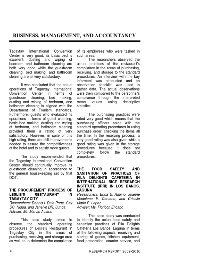 The Food Safety and Sanitation of Practices of Pila Delights Cafeteria ...