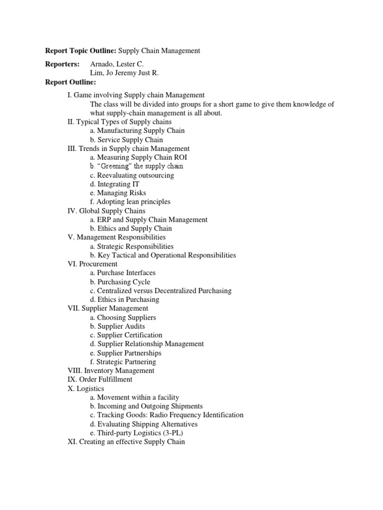 Supply Chain Management Outline | PDF | Supply Chain | Control (Social ...