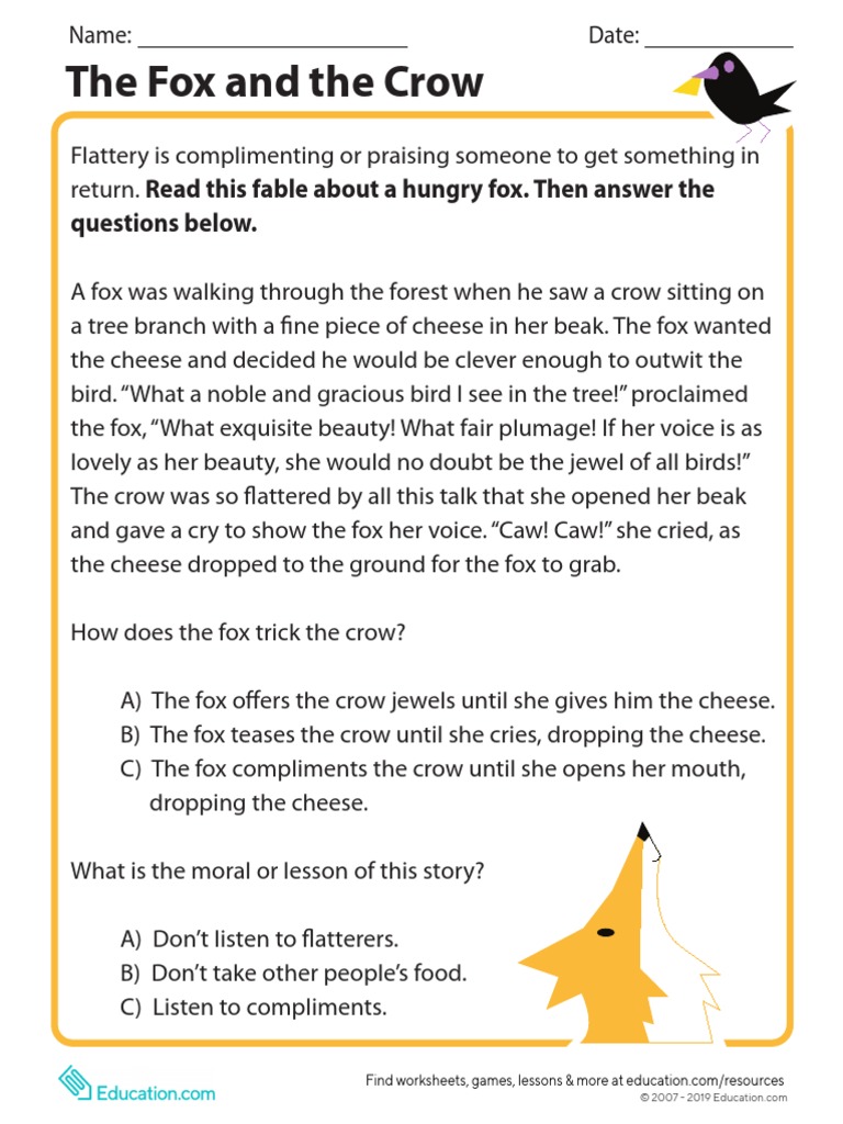 Classic Fable The Fox And The Crow Pdf Pdf