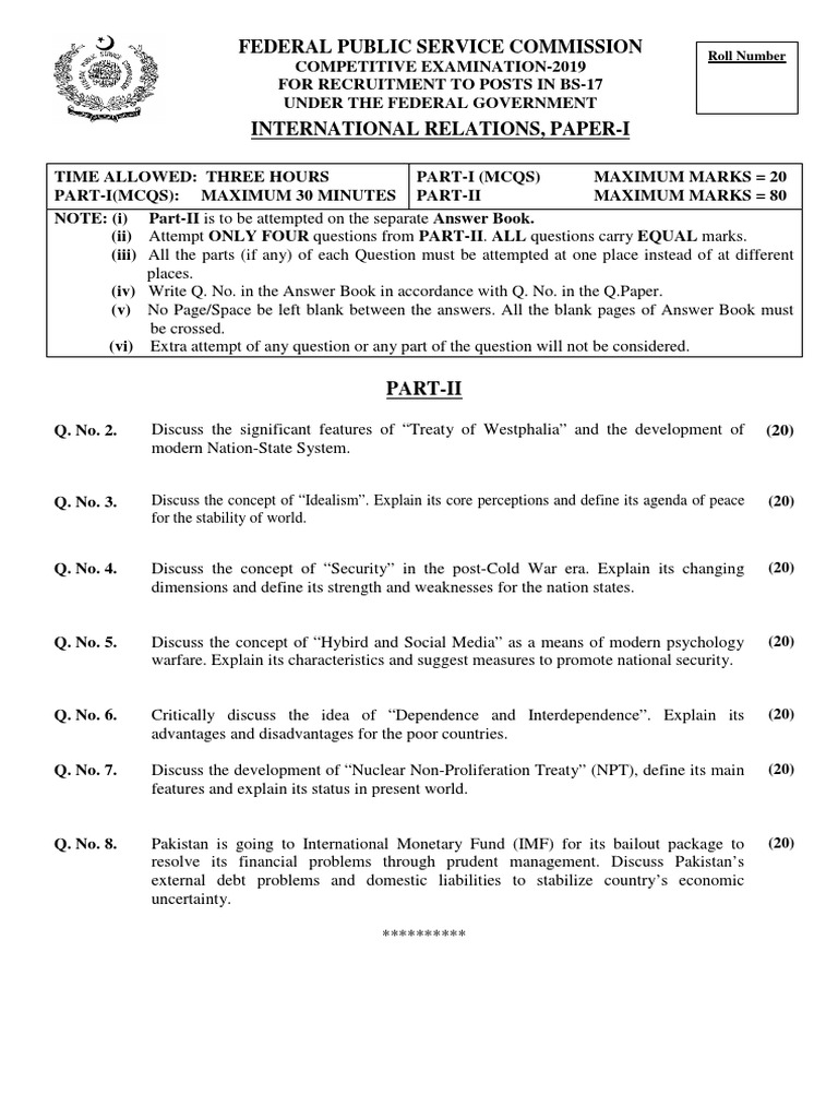 CSS IR 1 Paper 2016 To 2019 | PDF | International Relations | National ...