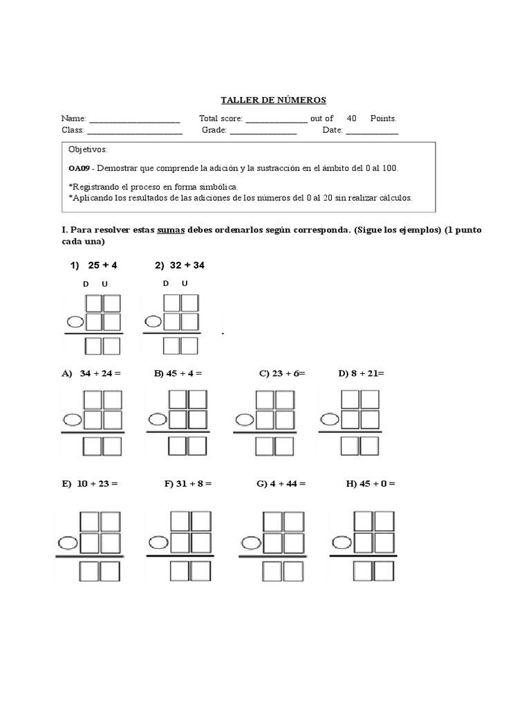 Prueba Sumas y Restas | PDF
