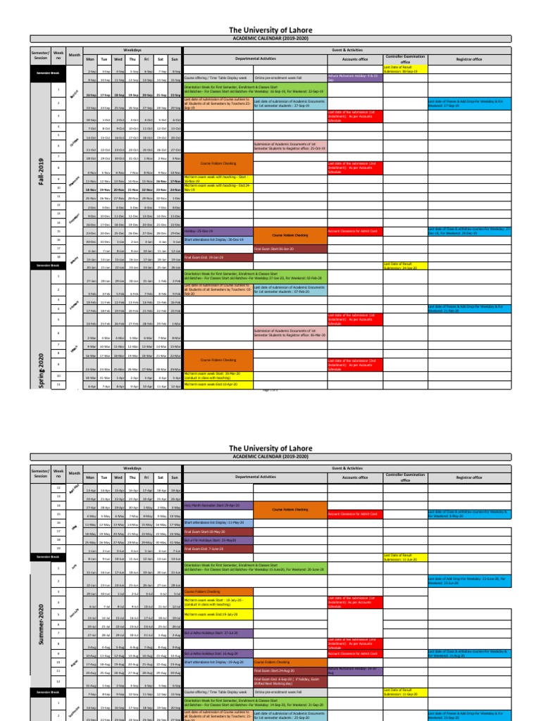 University of Lahore Academic Calendar | PDF | Academic Term ...