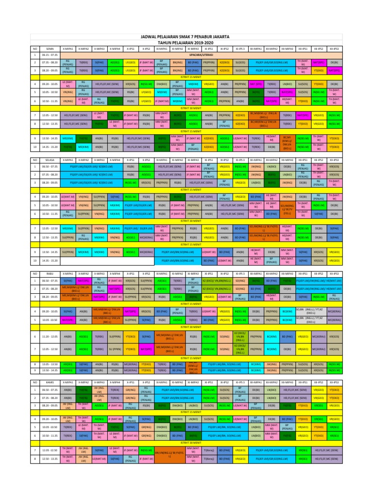 Jadwal Pelajaran SMAK 7 Penabur 2019 | PDF