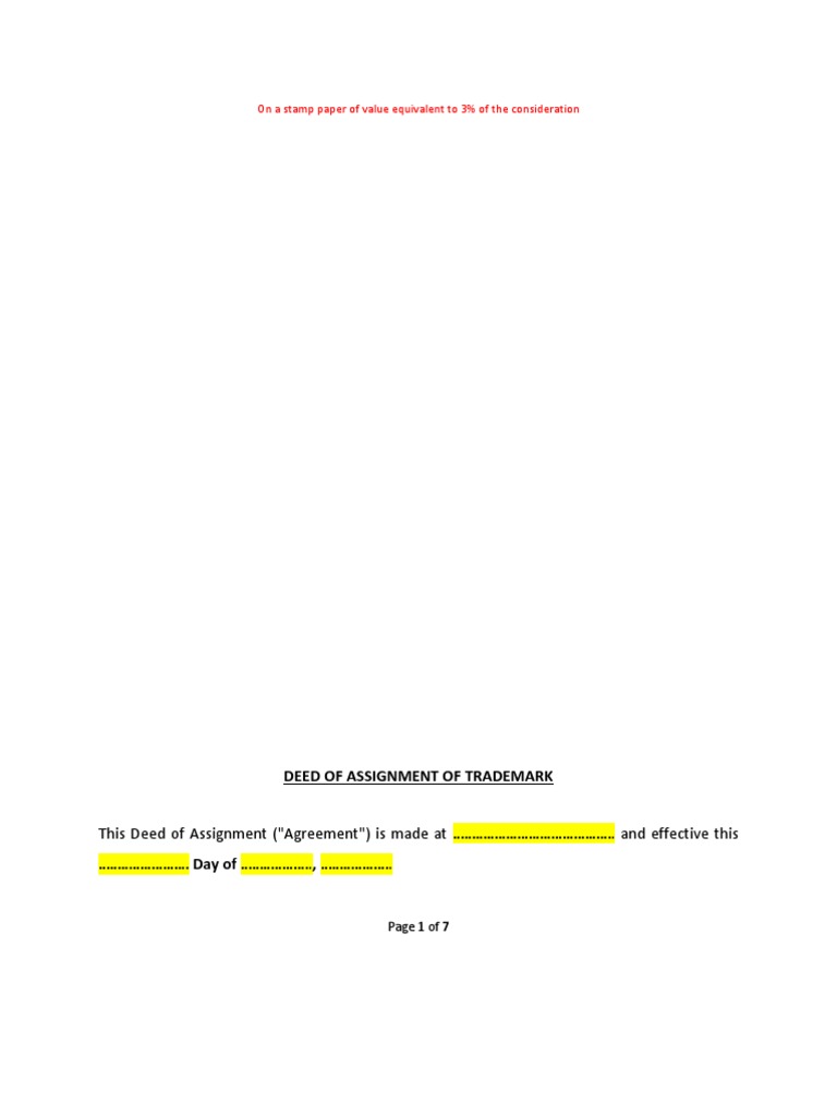 9) Trademark Assignment Deed | PDF | Assignment (Law) | Trademark