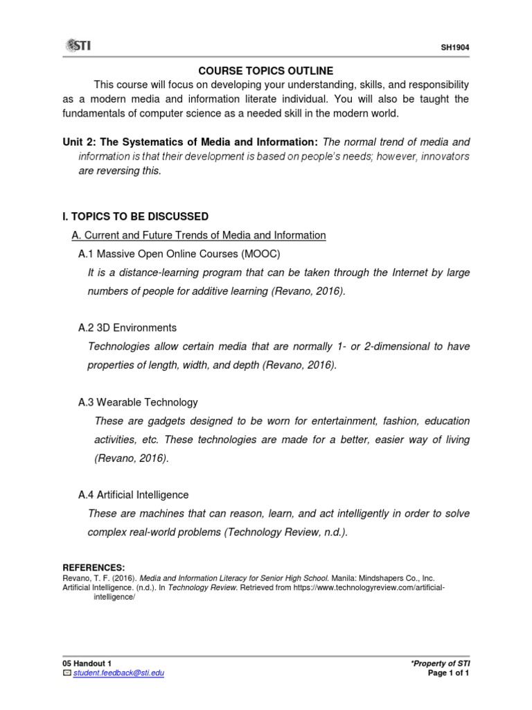 Course Topics Outline: References | PDF
