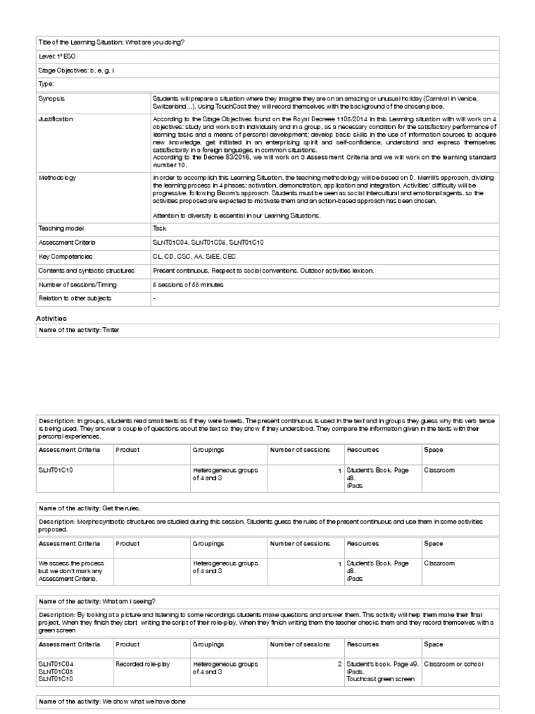 Situación Aprendizaje Inglés | PDF | Education Theory | Learning