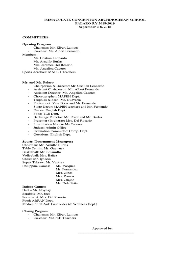 Immaculate Conception Archdiocesan School PALARO S.Y 2018-2019 ...