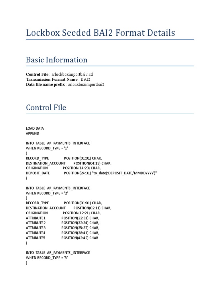 Lockbox Seeded BAI2 Format Details | PDF | Receipt | Invoice