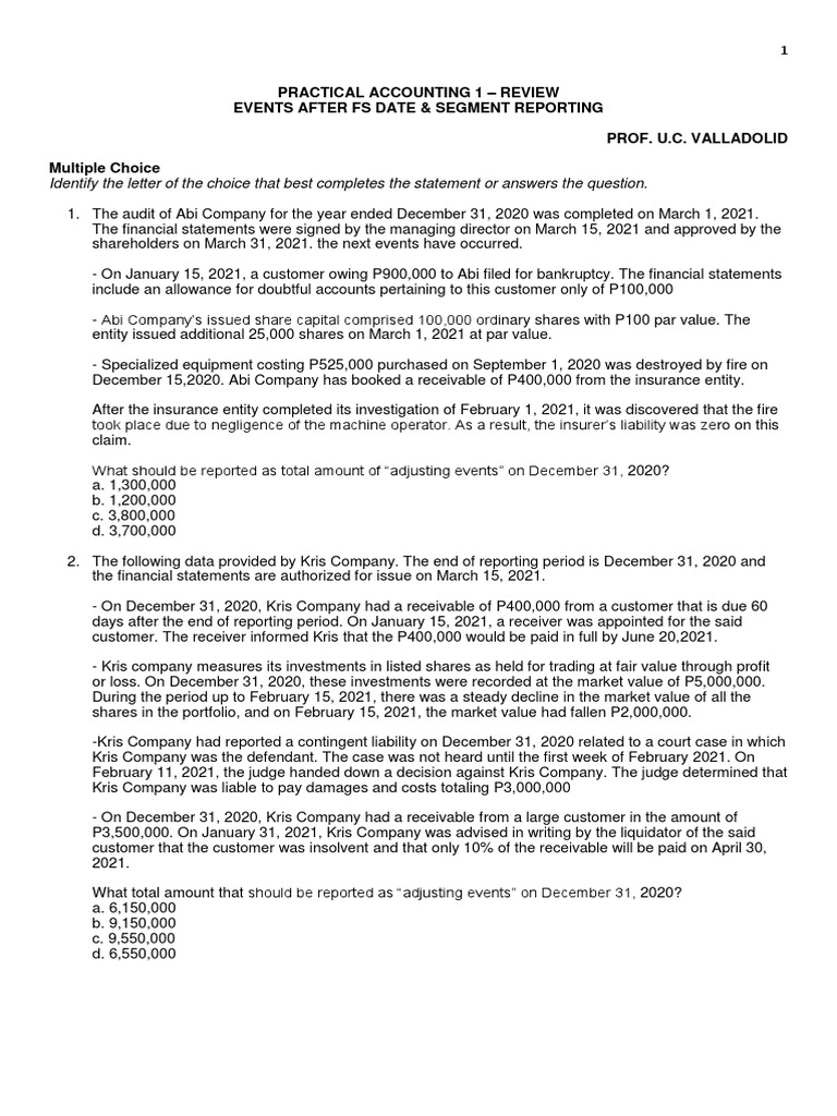 Events After Reporting DATE - FS | PDF | Revenue | Expense