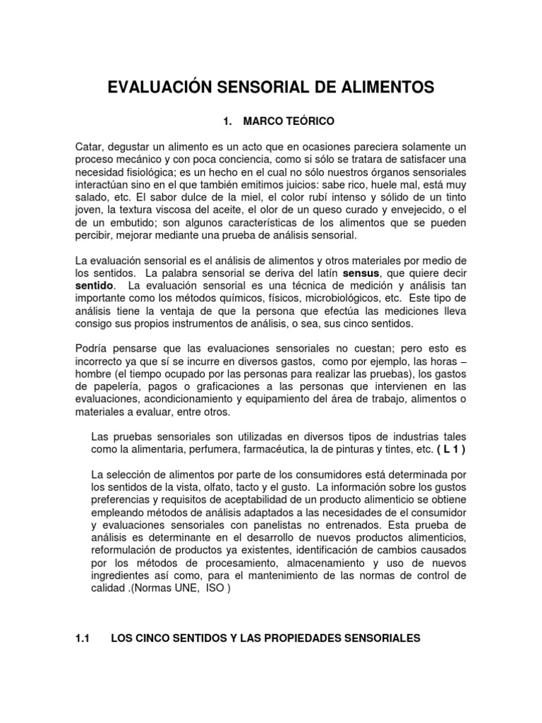 Evaluacion Sensorial De Alimentos Pdf Sabor Gusto