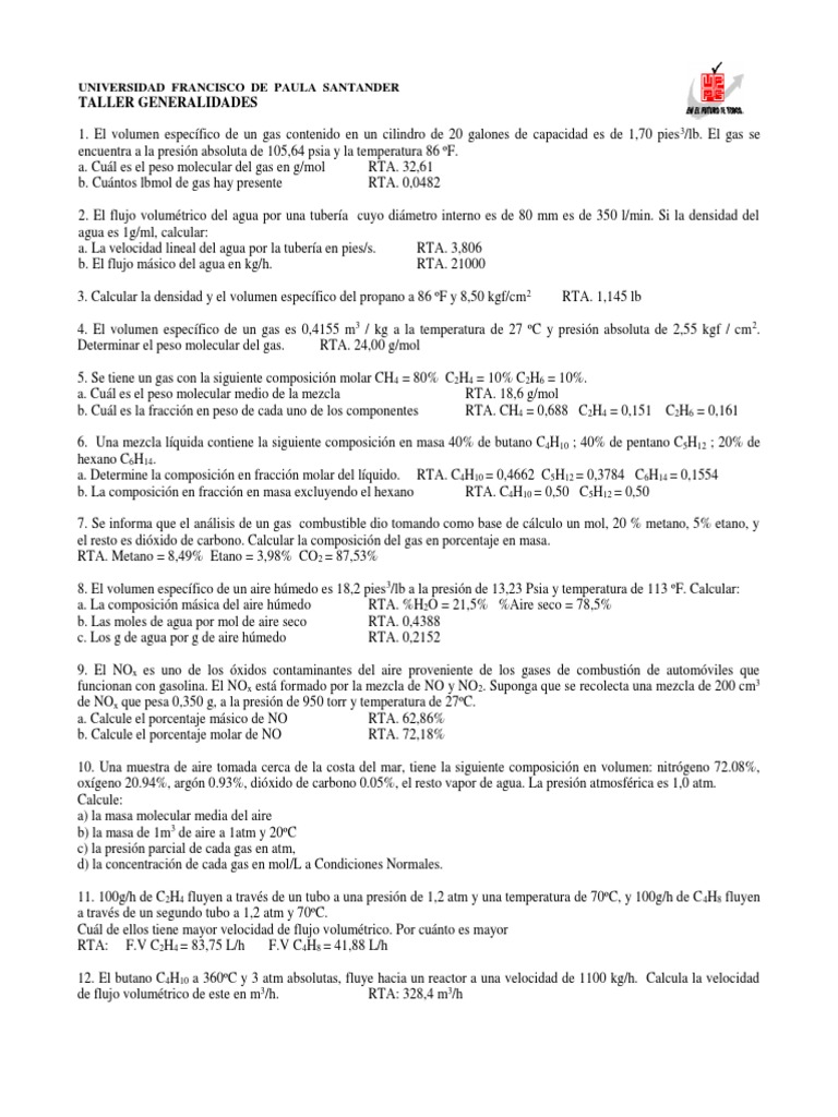 Resolución de problemas de ingeniería química sobre gases, mezclas y flujo de materia | PDF ...