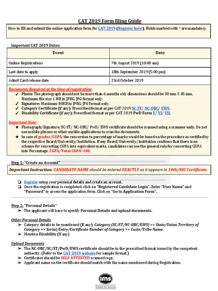 CAT 2019 Form Filling Guidance | PDF | Academic Degree | Vocational ...