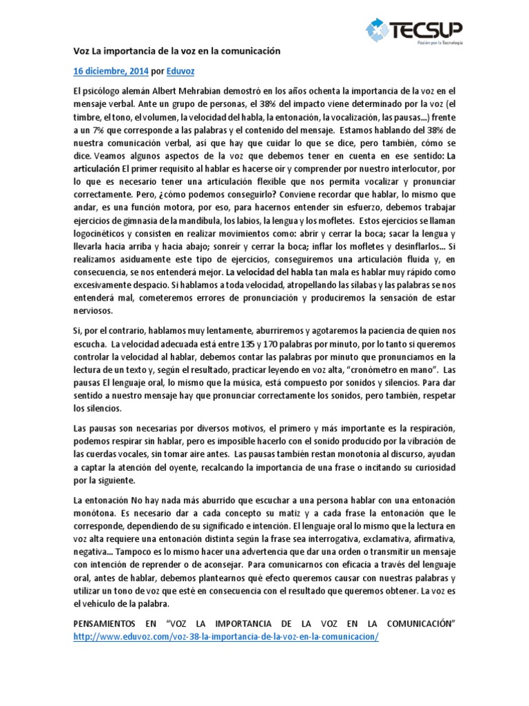 Voz La Importancia de La Voz en La Comunicación | PDF | Sonido ...