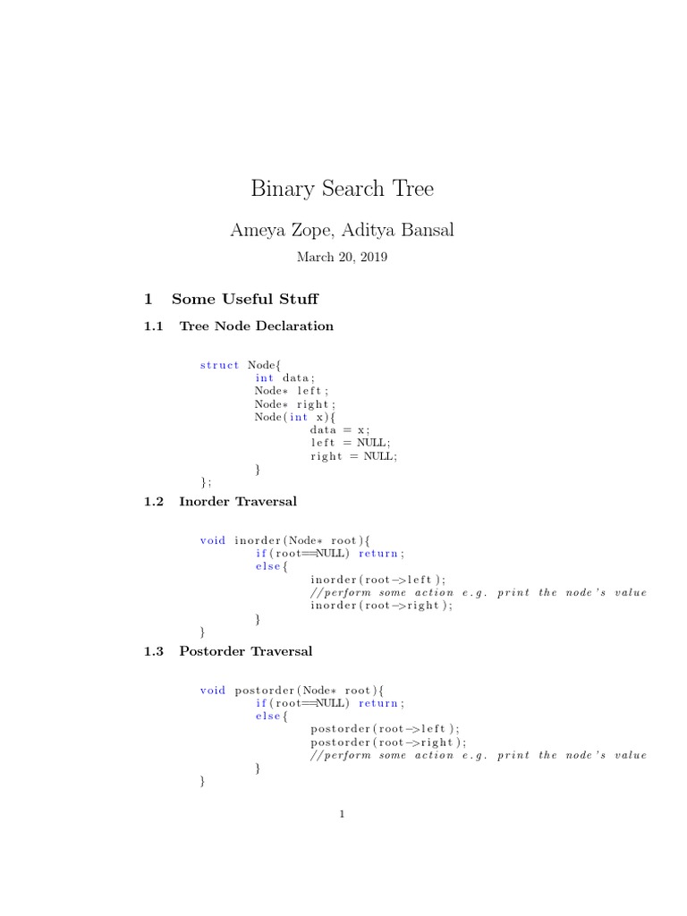 Binary Search Tree: Ameya Zope, Aditya Bansal | PDF | Vertex (Graph Theory) | Combinatorics